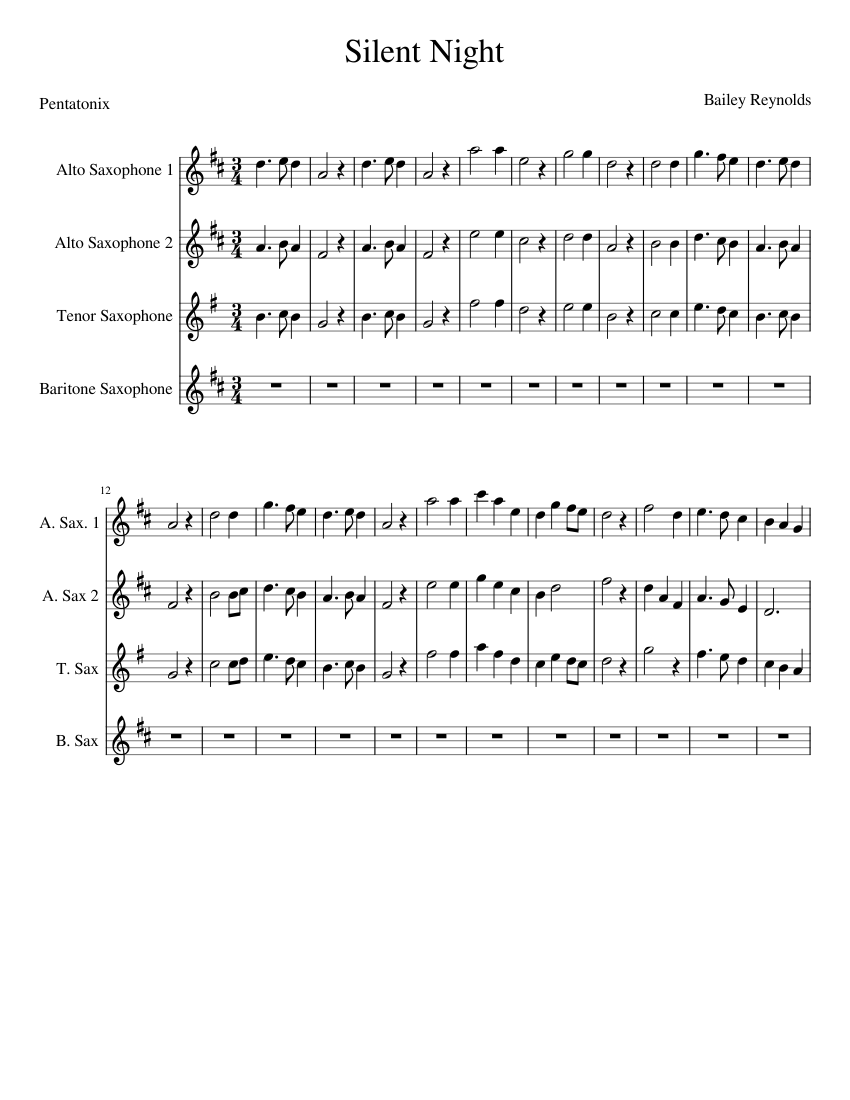 Silent night – Pentatonix Silent Night Sheet music for Saxophone alto ...