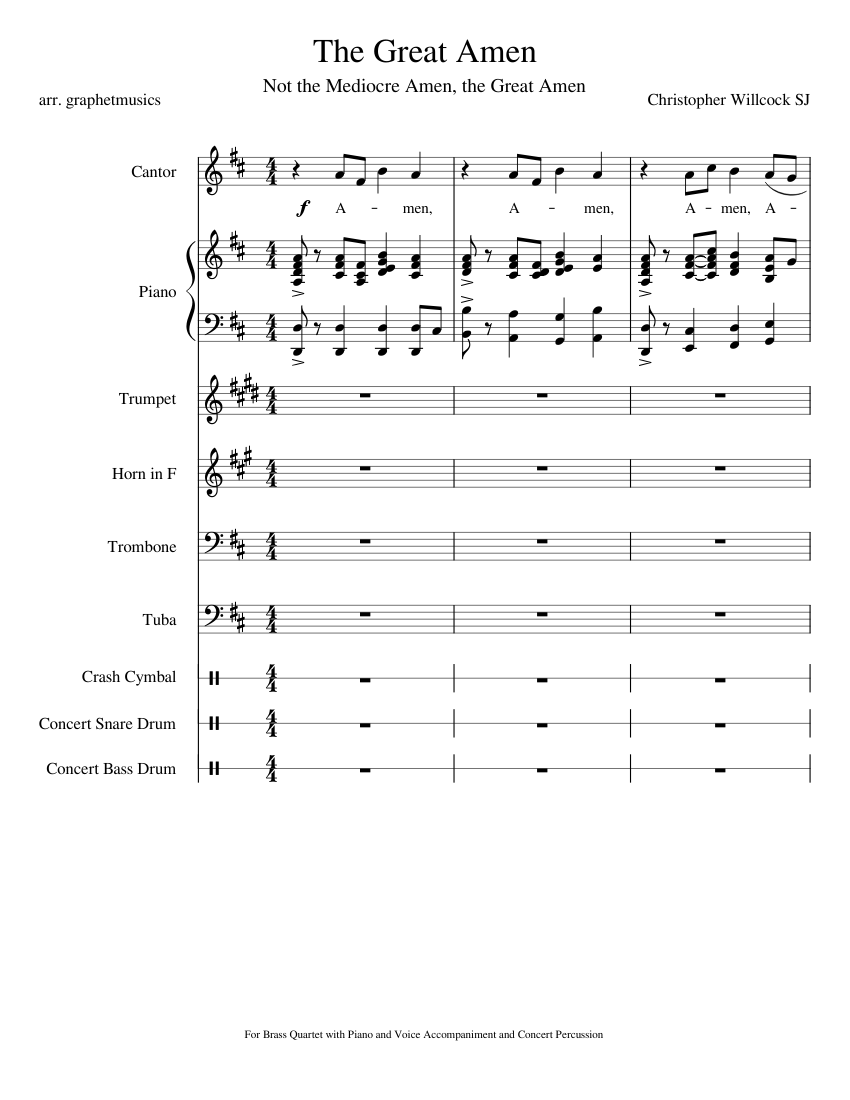The Great Amen Sheet Music for Piano, Trombone, Tuba, French horn ...