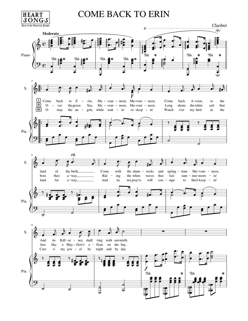 COME BACK TO ERIN Sheet music for Piano, Soprano (Piano-Voice ...