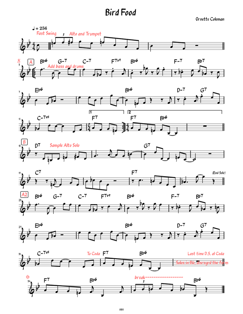 Bird Food (Lead Sheet) Sheet Music for Piano (Solo) Easy | MuseScore.com