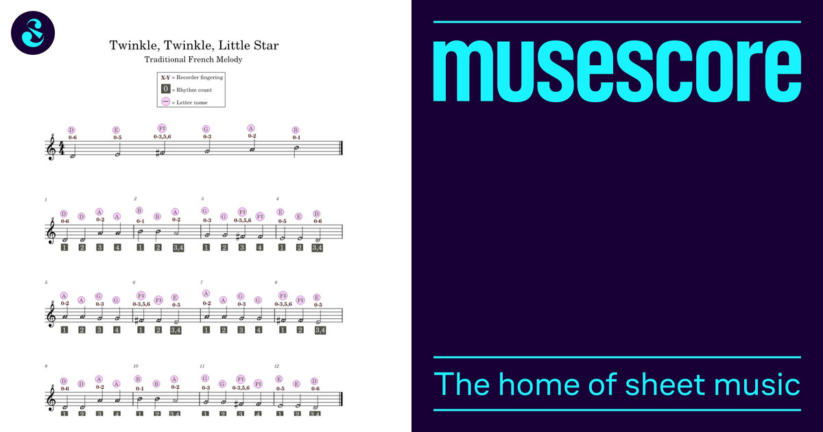 Twinkle Twinkle Little Star - Trad. French Sheet Music for Recorder ...