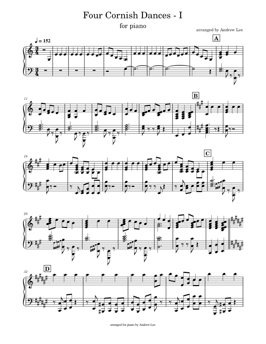 [Piano reduction] Mvt I from Four Cornish Dances - Malcolm Arnold Sheet ...