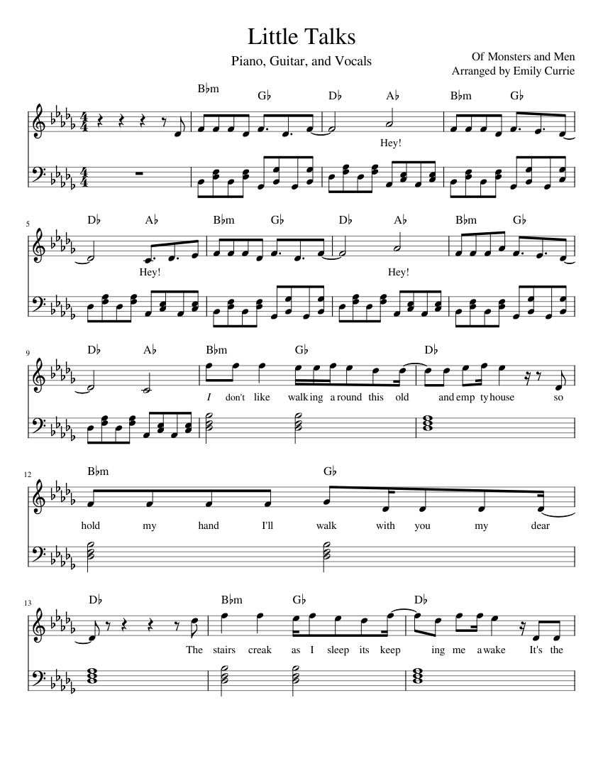 Little Talks Sheet Music with Chords for Piano (Solo) | MuseScore.com