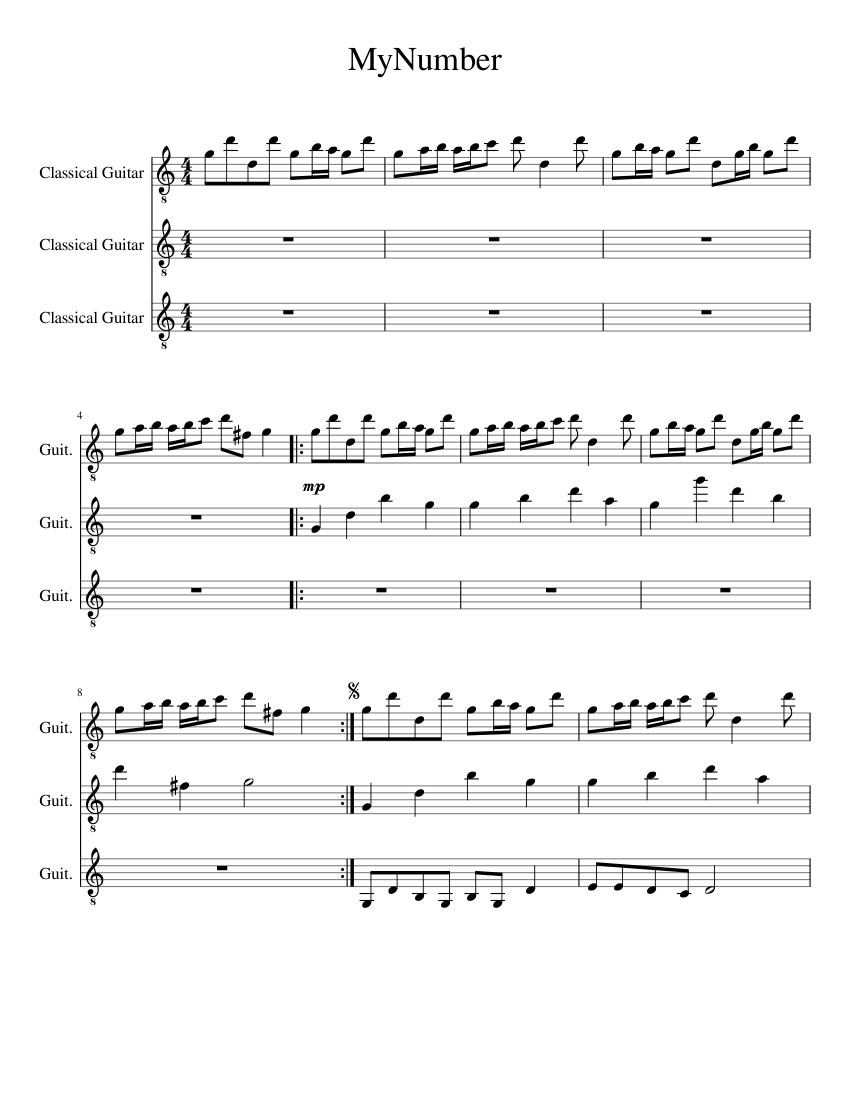 My Number Sheet music for Guitar (Mixed Trio) | Musescore.com