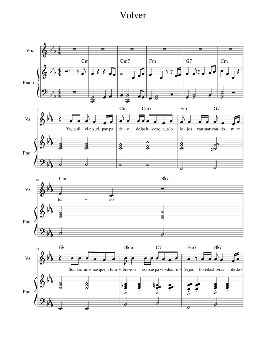 gardel arreglo tango volver 1 Sheet Music for Piano (Piano Duo ...