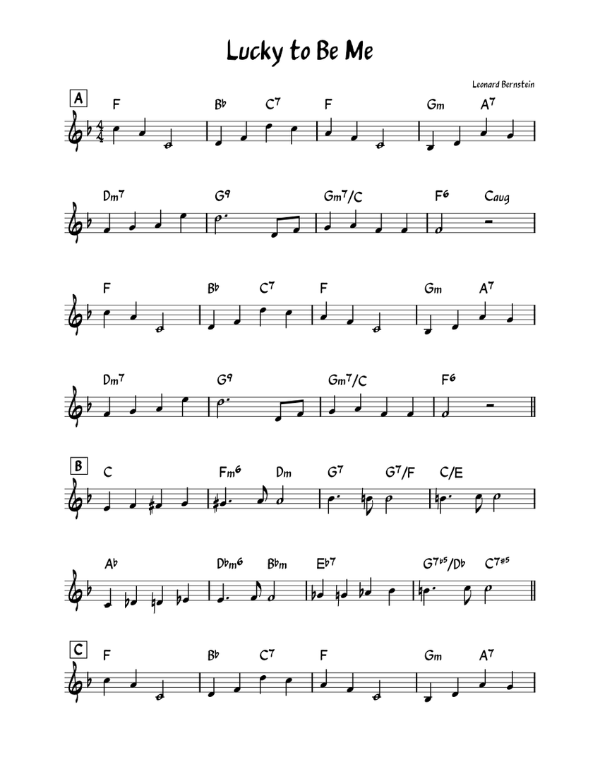 Lucky to Be Me – Leonard Bernstein Sheet Music for Piano (Solo) Easy | MuseScore.com