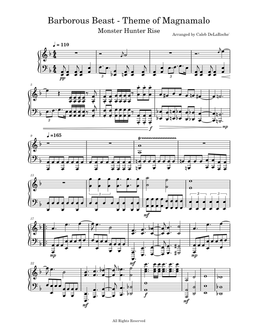 Barbarous Beast - Theme of Magnamalo Sheet Music for Piano (Solo ...