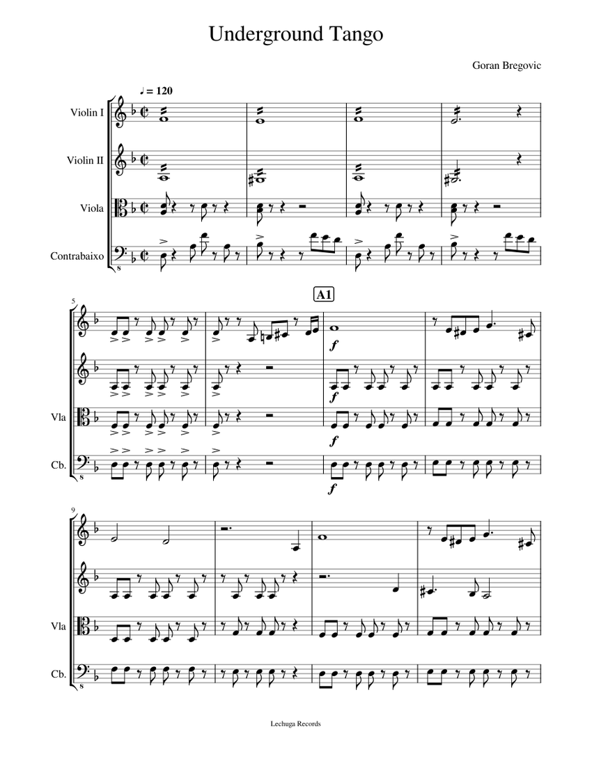 Underground Tango Sheet Music for Contrabass, Violin, Viola (String ...