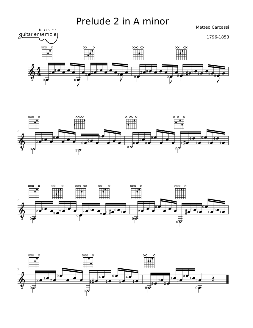 Prelude 2 in A minor, from Op.59 – Matteo Carcassi Sheet music for ...
