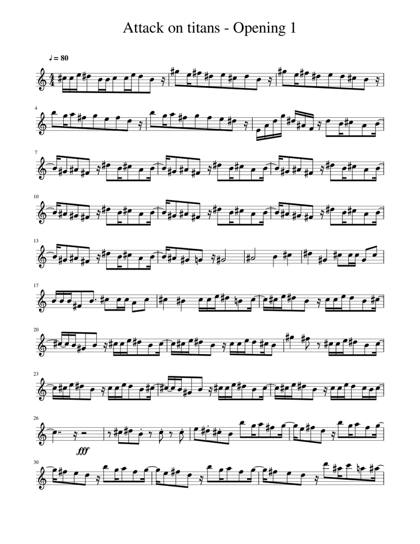 Attack on titans - Opening 1 Sheet music for Violin (Solo) | Musescore.com