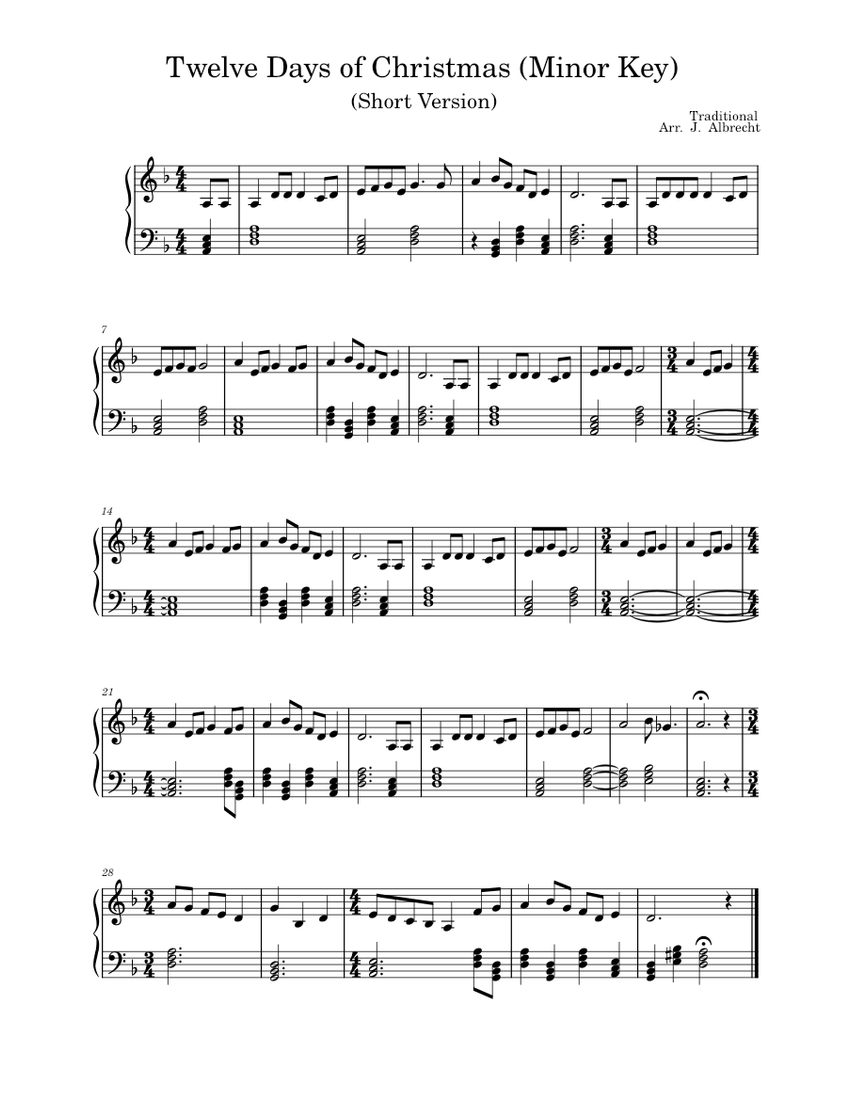 Twelve days of Christmas (Minor Key) (Short Version) Sheet Music for ...