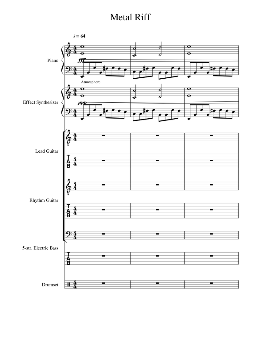 Metal Riff Sheet music for Piano, Guitar, Bass guitar, Drum group ...