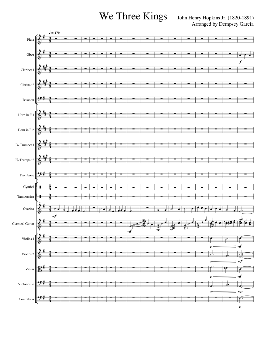 We Three Kings Sheet Music for Trombone, Tambourine, Flute, Oboe & more ...