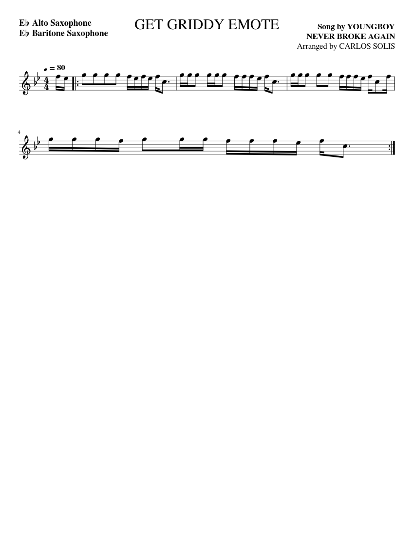 GET GRIDDY EMOTE (Eb) by CARLIT0CHURRIT0 Sheet Music for Saxophone alto ...
