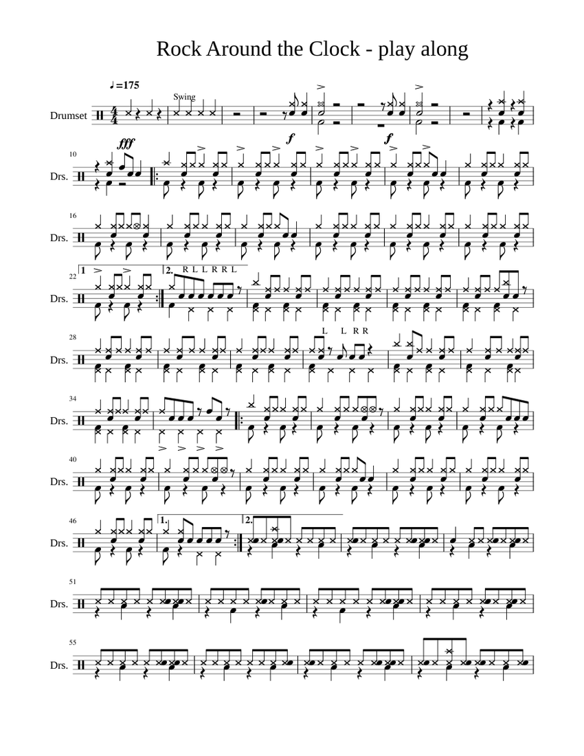 Rock around the clock drums Sheet Music for Piano, Clarinet in b-flat ...