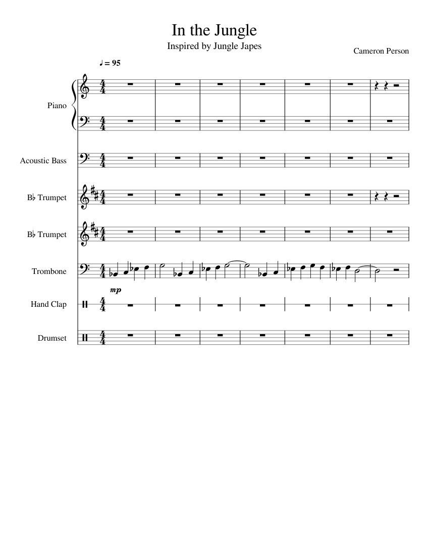 In the Jungle Sheet Music for Piano, Trombone, Trumpet in b-flat, Bass ...