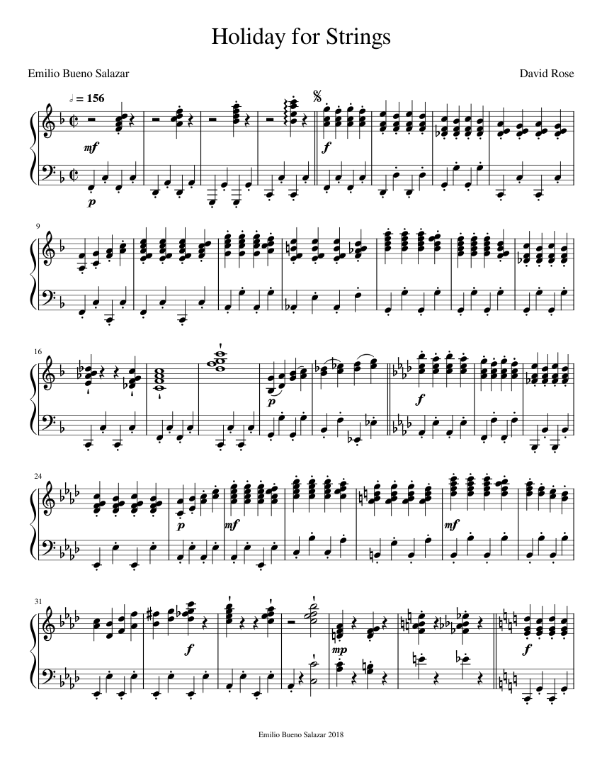 Holiday for Strings Sheet Music for Piano (Solo) | MuseScore.com