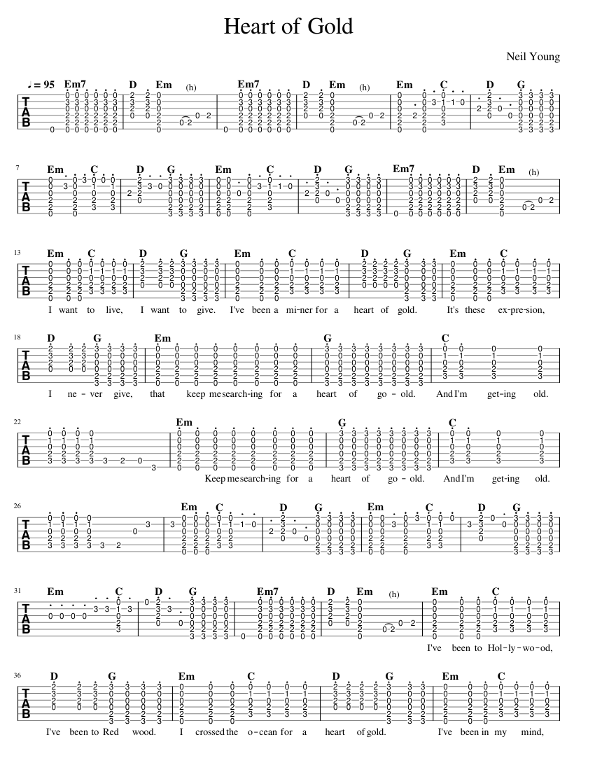 Heart of Gold (print) Sheet Music and Tab with Chords for Guitar (Solo ...