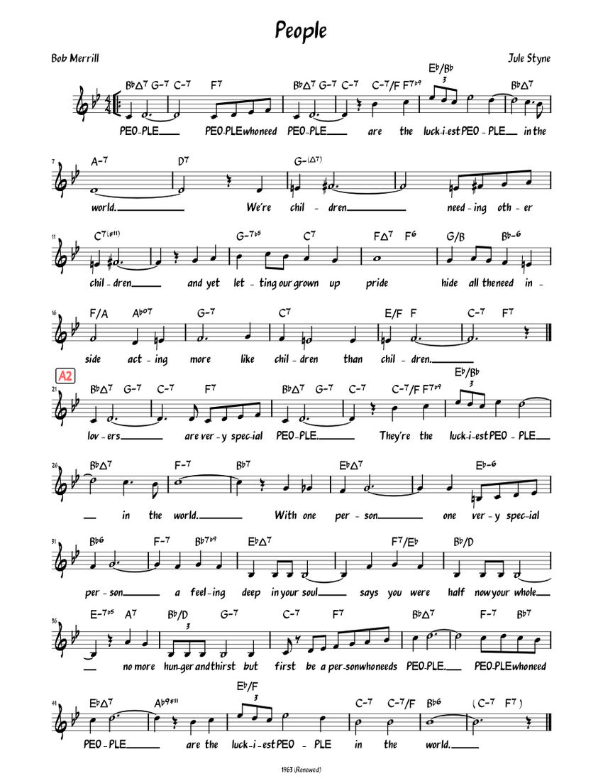People (Lead sheet with lyrics ) Sheet Music with Chords for Piano ...