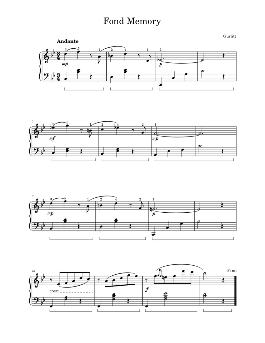 Fond Memory Sheet music for Piano (Solo) | Musescore.com