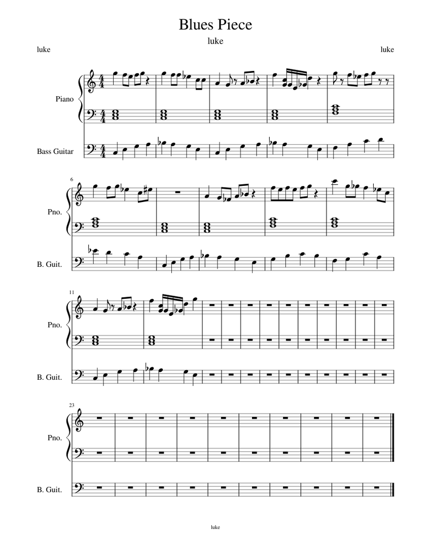 Blues_Piece Sheet music for Piano, Bass guitar (Solo) | Musescore.com