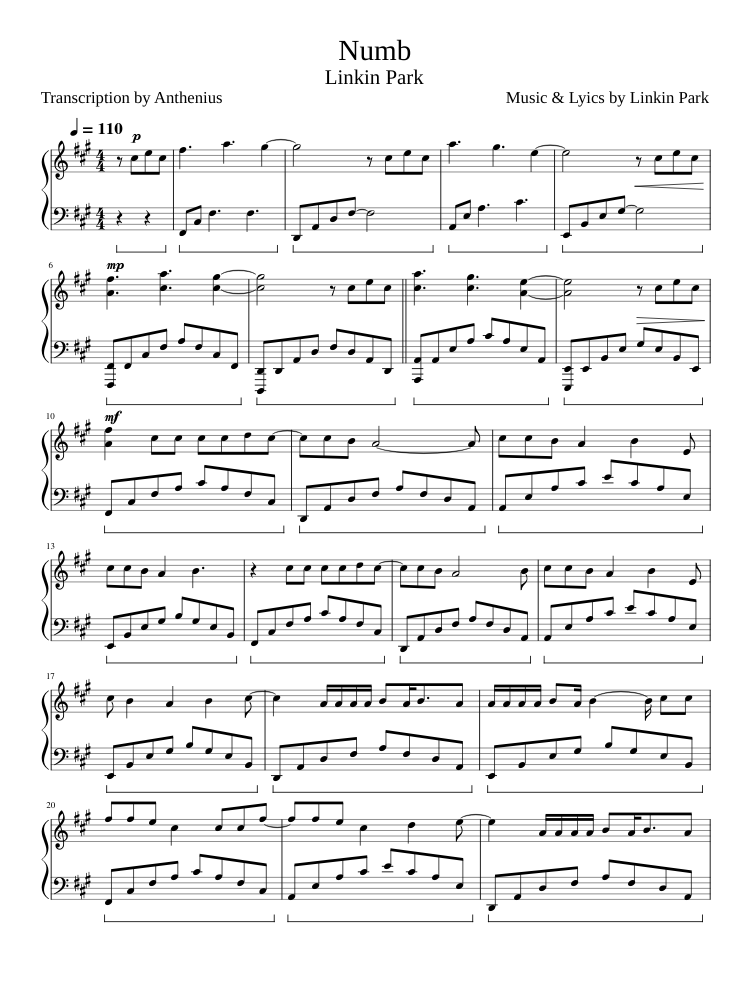 Numb – Linkin Park Sheet music for Piano (Solo) | Musescore.com
