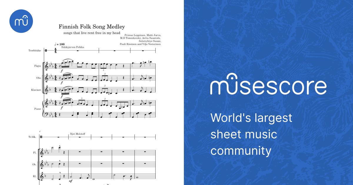 Finnish (Folk Song???) Medley Sheet Music for Piano, Flute, Oboe, Drum ...