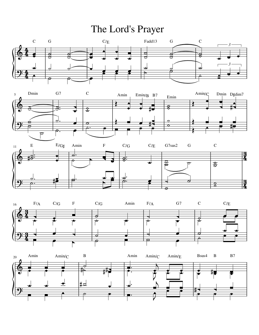 The Lord's Prayer Sheet Music with Chords for Piano (Solo) easy ...