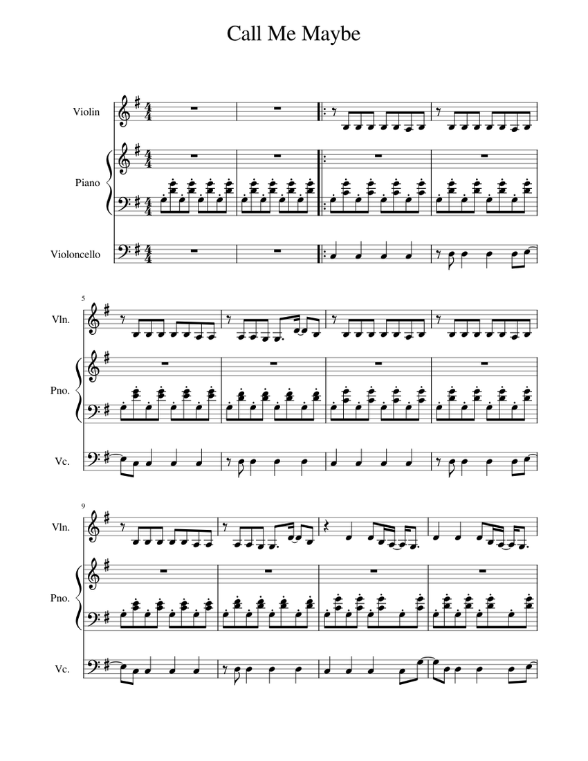 Call Me Maybe Sheet Music for Piano, Violin, Cello (Mixed Trio ...