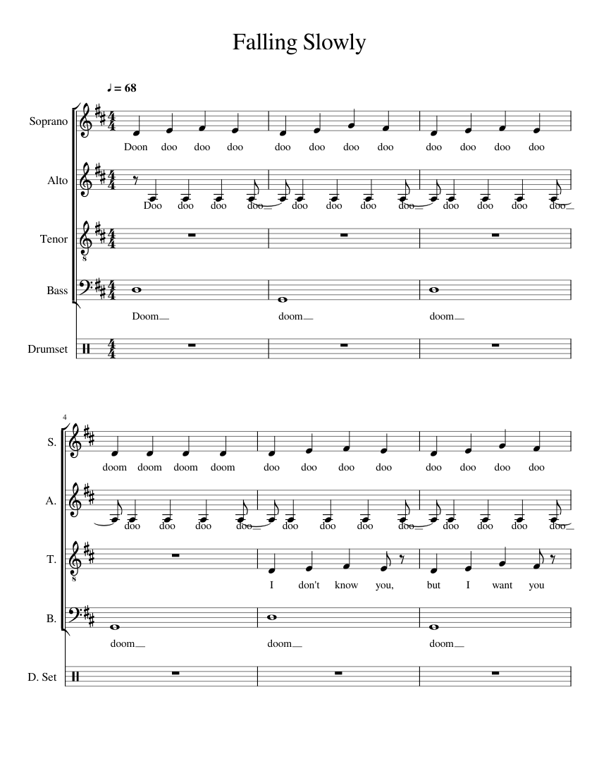 Falling Slowly Sheet music for Soprano, Alto, Tenor, Bass voice & more ...