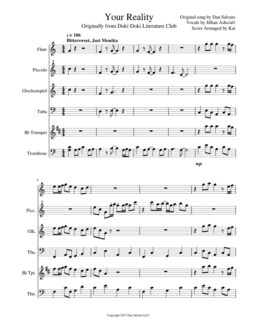 Doki Doki Literature Club - Your Reality Sheet Music for Trombone, Tuba ...