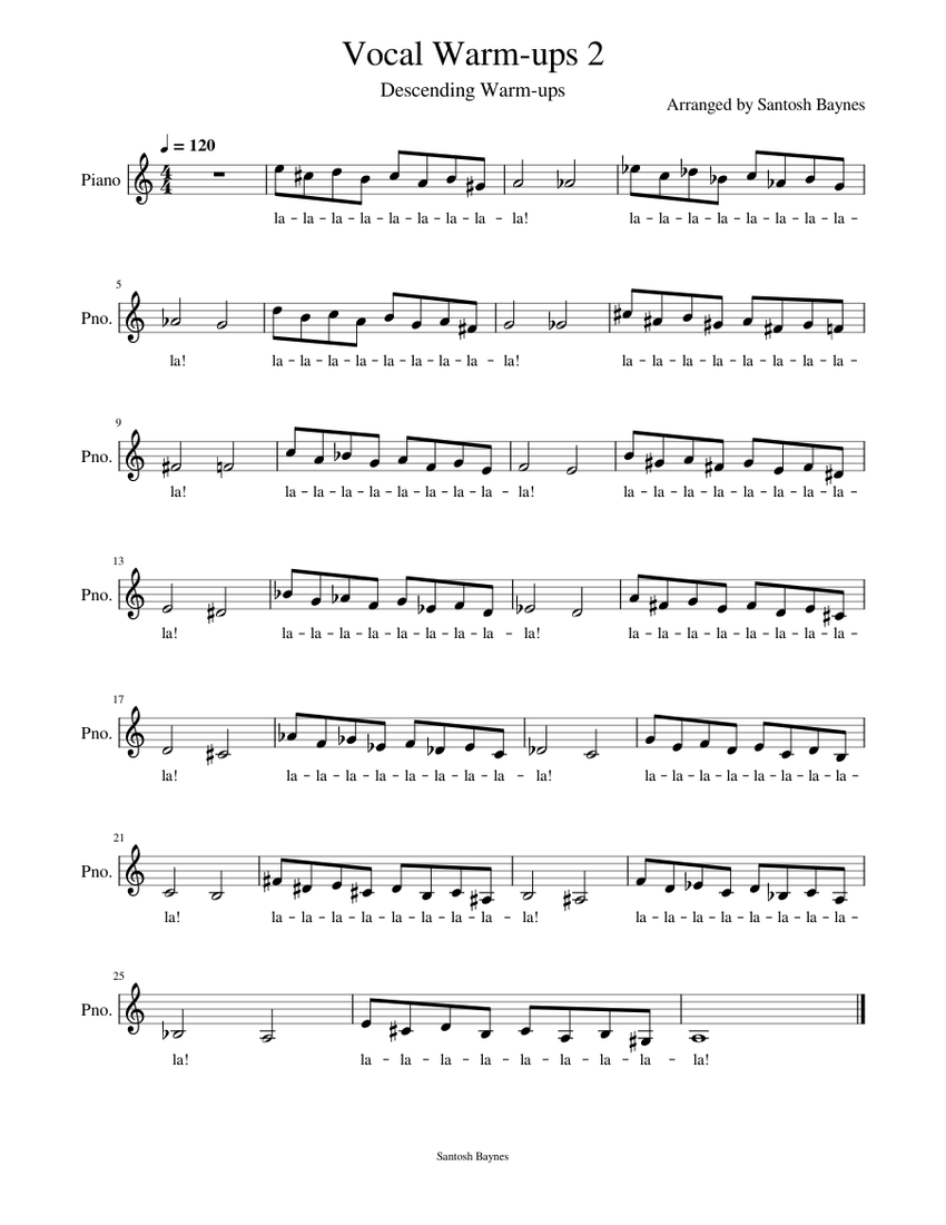 Vocal Warm-ups 2 Sheet Music for Piano (Choral) | MuseScore.com