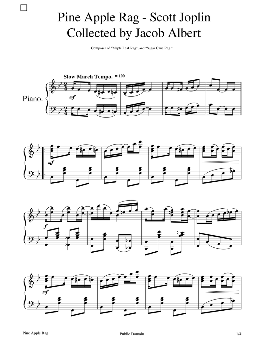 Pine Apple Rag - Scott Joplin Sheet music for Piano (Solo) | Musescore.com