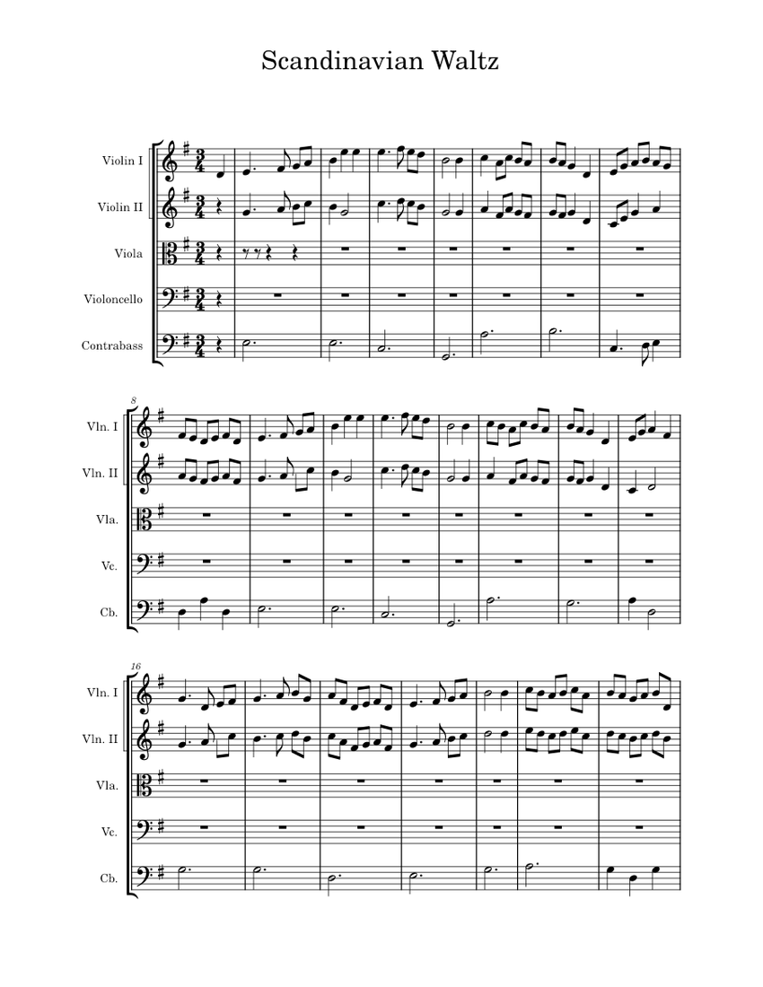 Scandinavian Waltz Sheet Music for Contrabass, Violin, Viola, Cello ...