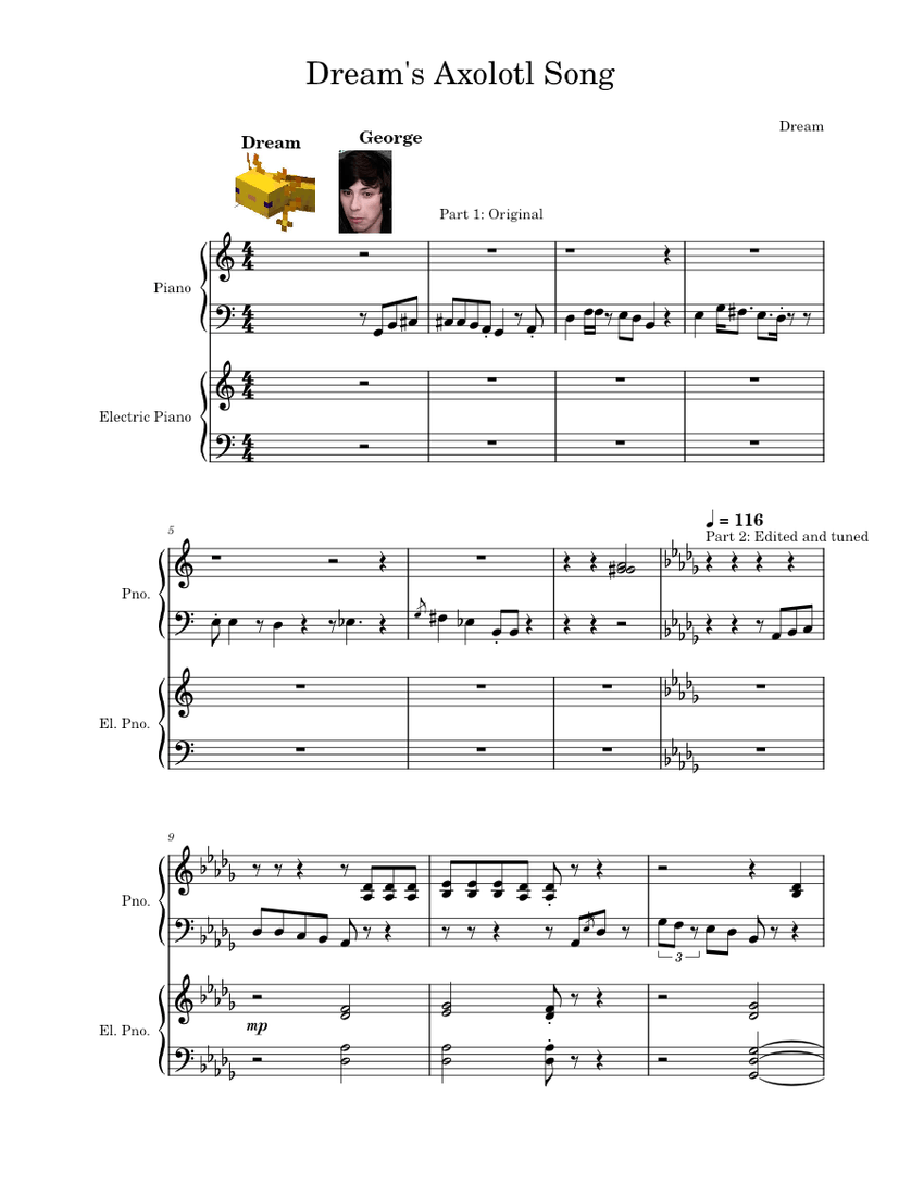 Dream's Axolotl Song Sheet Music for Piano (Piano Duo) | MuseScore.com