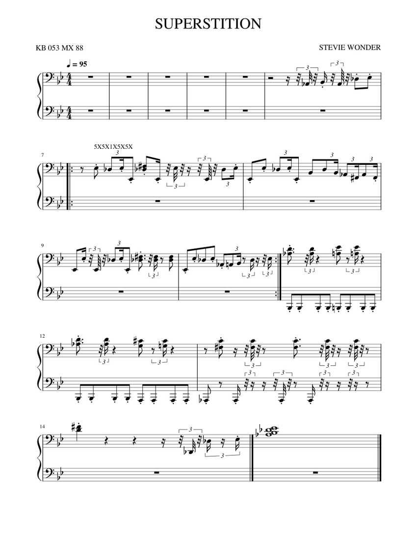 Superstition – Stevie Wonder SUPERSTITION SIMPLIFIEE Sheet music for ...