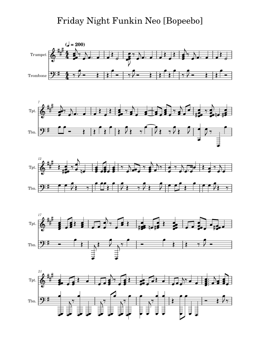 Friday Night Funkin Neo Bopeebo Sheet Music for Trombone, Trumpet other ...