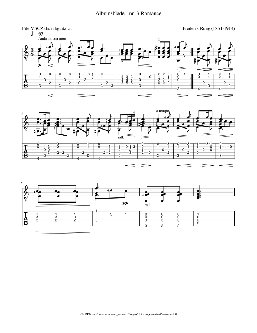 Rung Frederik - Albumsblade nr. 3 - Romance Sheet music for Guitar (Solo) | Musescore.com