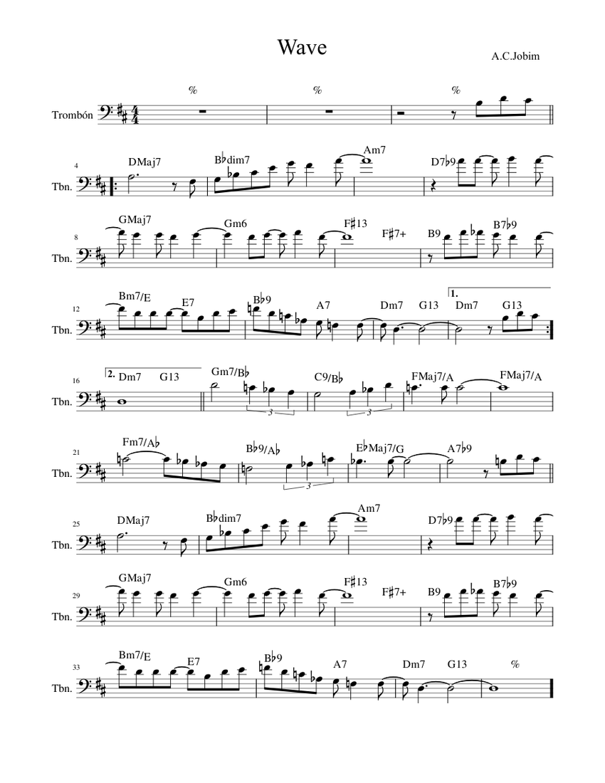 Wave trombone Sheet music for Trombone (Solo) | Musescore.com