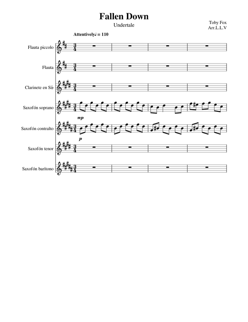 Fallen Down Sheet music for Flute piccolo, Flute, Clarinet in b-flat ...