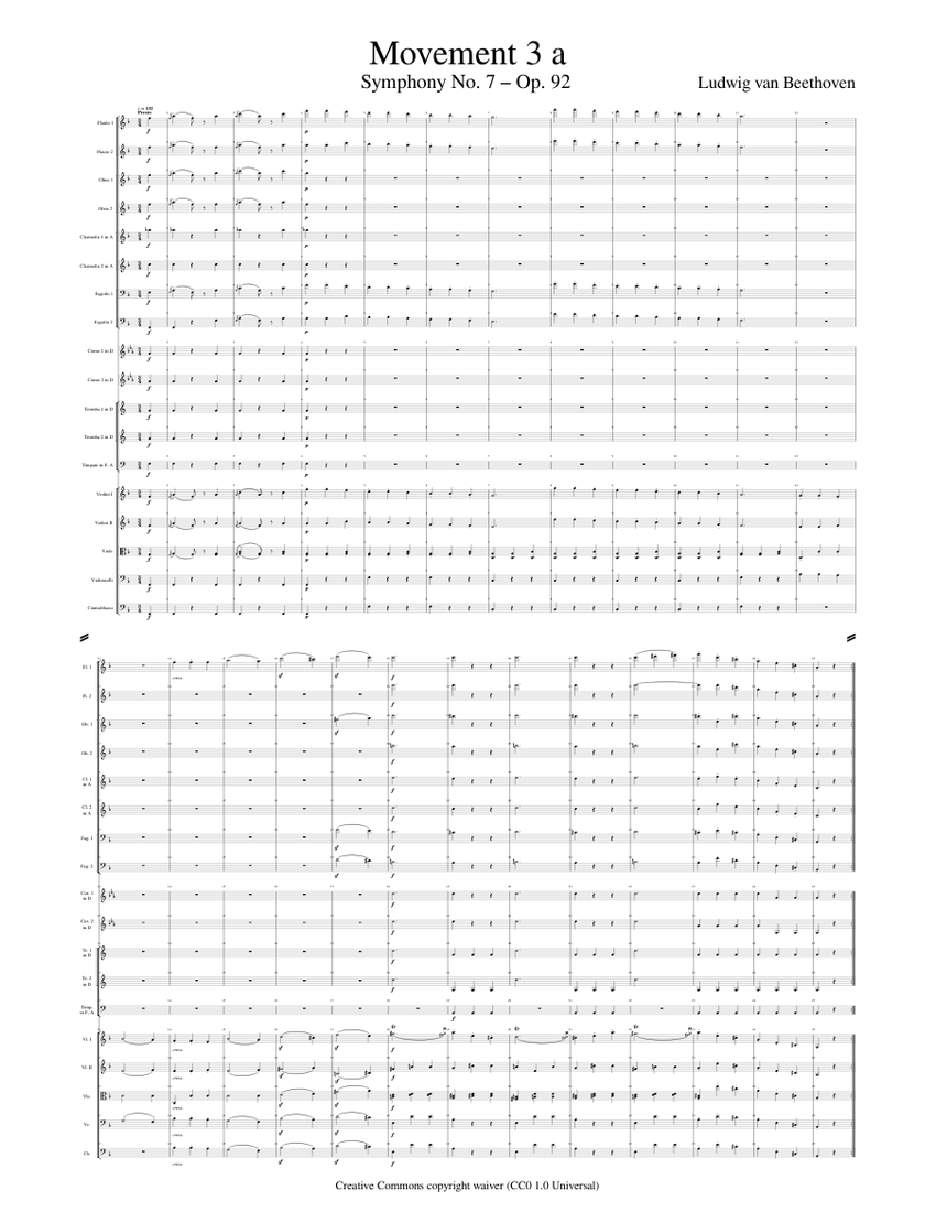 Beethoven Symphony No. 7, third movement (first part) Sheet music for Flute, Oboe, Bassoon ...