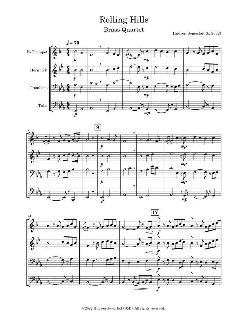 Rolling Hills Sheet music for Trombone, Tuba, Trumpet in b-flat, French ...
