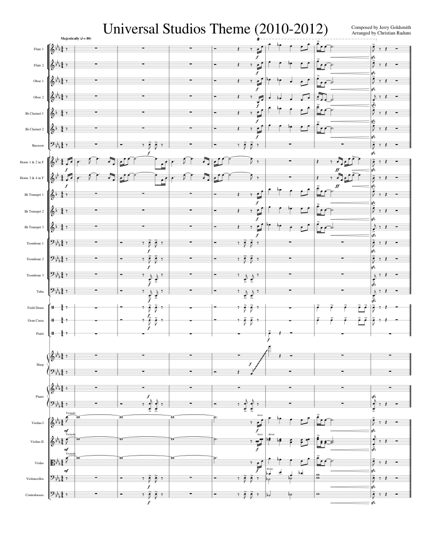 Universal Studios Theme (2010-2012) Sheet Music for Piano, Trombone ...