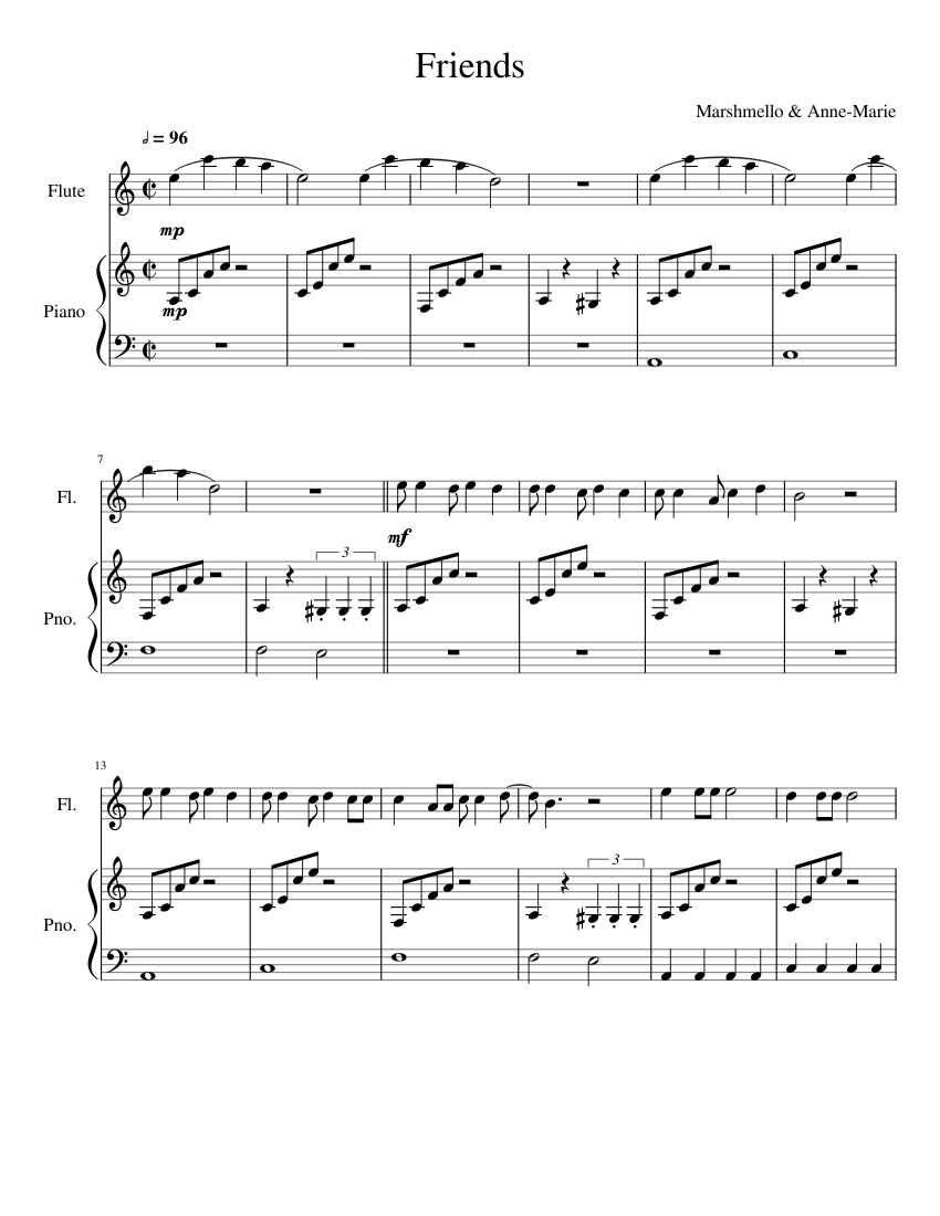 Friends Sheet Music for Piano, Flute (Solo) | MuseScore.com