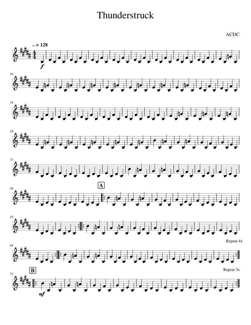 thunderstruck-guitar Sheet music for Violin (Solo) | Musescore.com