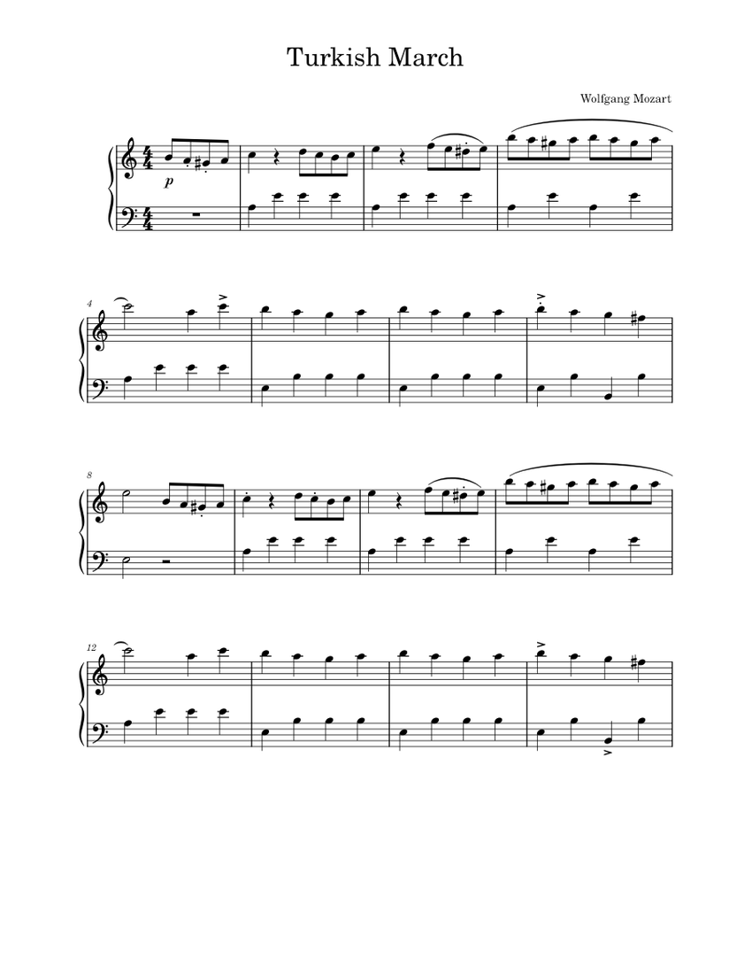 Rondo Alla Turca - Turkish March Sheet music for Piano (Solo) Easy ...