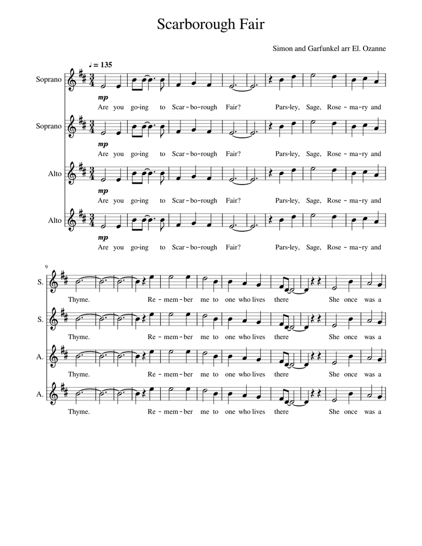 Scarborough Fair Sheet music for Soprano, Alto (Choral) | Musescore.com