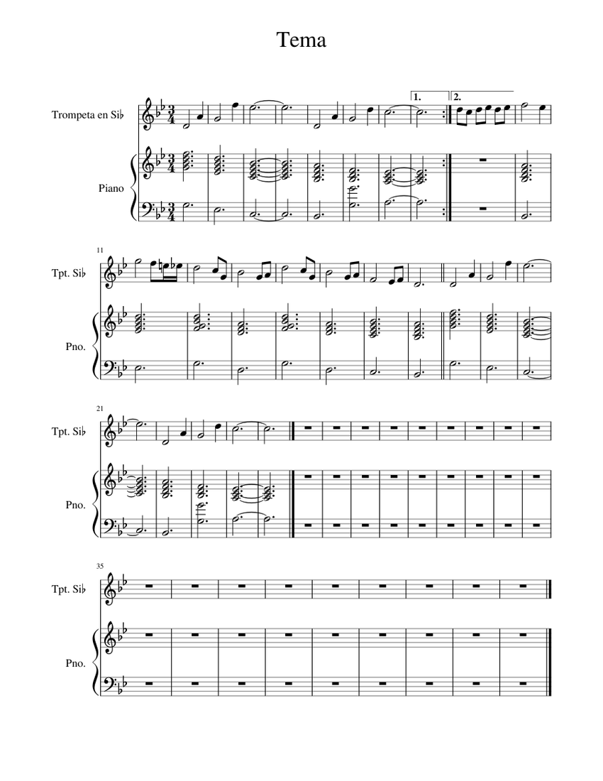 Tema Sheet music for Piano, Trumpet in b-flat (Solo) | Musescore.com