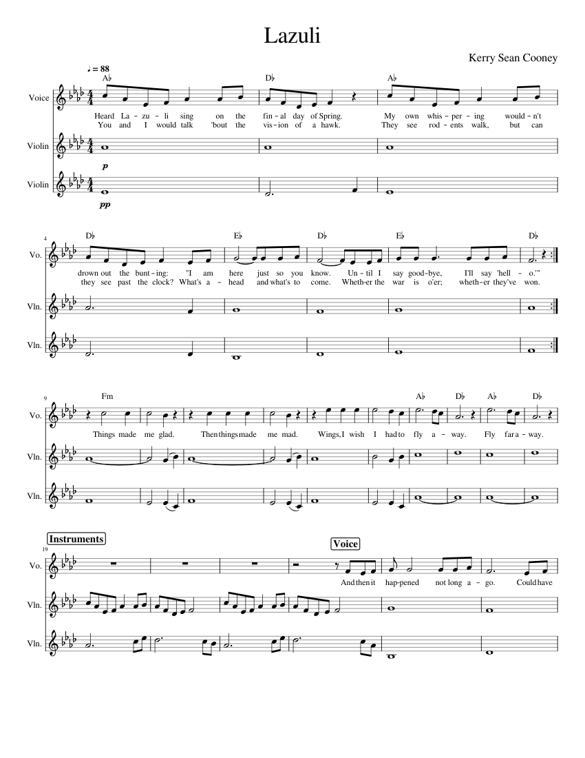 Lazuli Sheet Music with Chords for Vocals, Violin (Mixed Trio ...