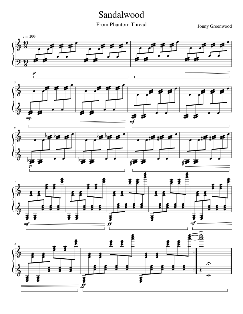 Sandalwood (from Phantom Thread) Sheet Music for Piano (Solo ...